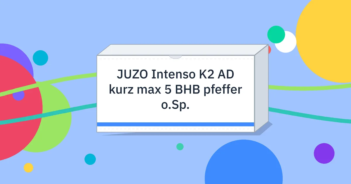 Symbolbild: Packung mit der Aufschrift JUZO Intenso K2 AD kurz max 5 BHB pfeffer o.Sp. (PZN 18626065) – Verfügbarkeit und Bezug in Apotheken in Frankfurt am Main