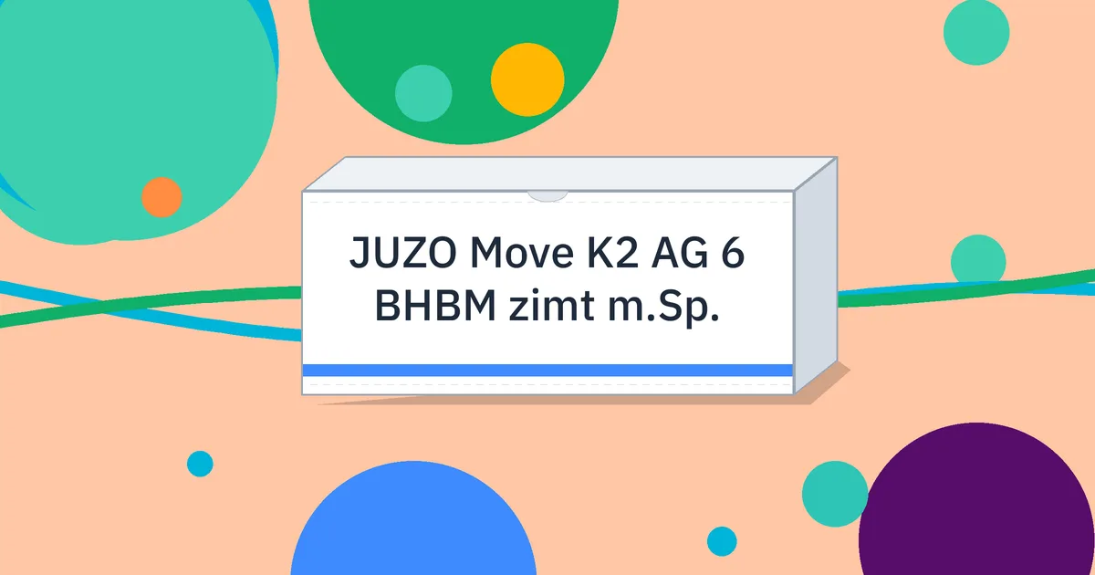 Symbolbild: Packung mit der Aufschrift JUZO Move K2 AG 6 BHBM zimt m.Sp. (PZN 18524643) – Verfügbarkeit und Bezug in Apotheken in Frankfurt am Main