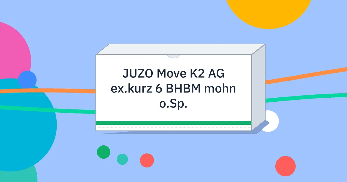 Symbolbild: Packung mit der Aufschrift JUZO Move K2 AG ex.kurz 6 BHBM mohn o.Sp. (PZN 18566191) – Verfügbarkeit und Bezug in Apotheken in Frankfurt am Main