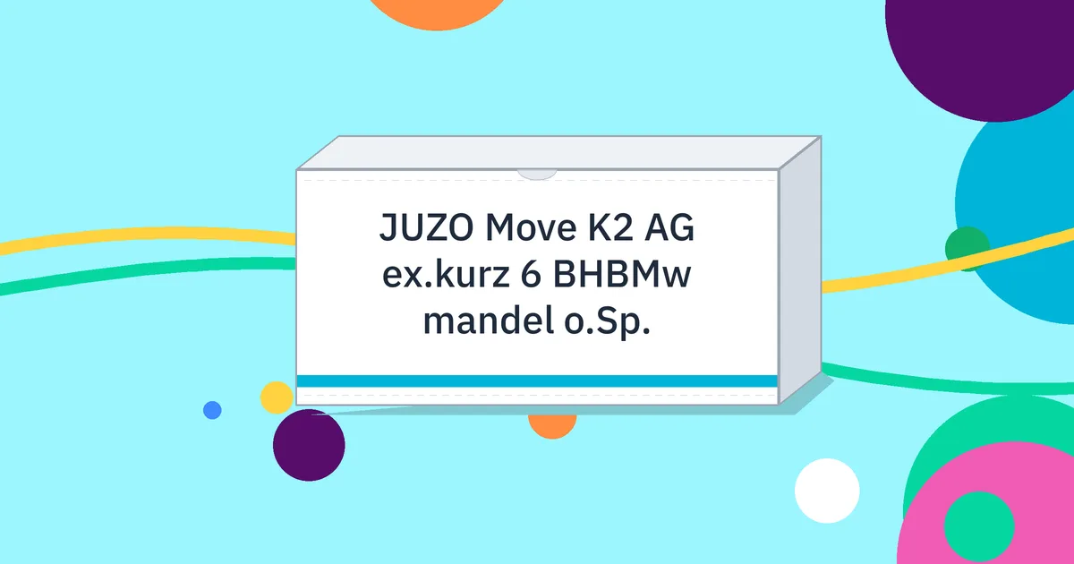 Symbolbild: Packung mit der Aufschrift JUZO Move K2 AG ex.kurz 6 BHBMw mandel o.Sp. (PZN 16649719) – Verfügbarkeit und Bezug in Apotheken in Frankfurt am Main