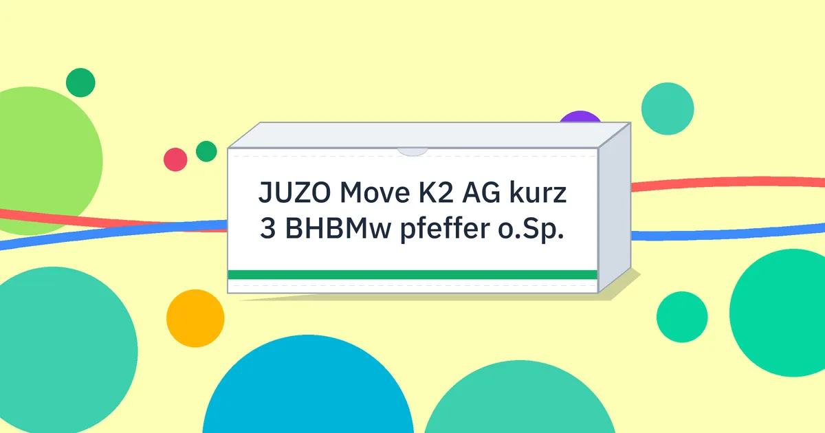 Symbolbild: Packung mit der Aufschrift JUZO Move K2 AG kurz 3 BHBMw pfeffer o.Sp. (PZN 16649464) – Verfügbarkeit und Bezug in Apotheken in Frankfurt am Main