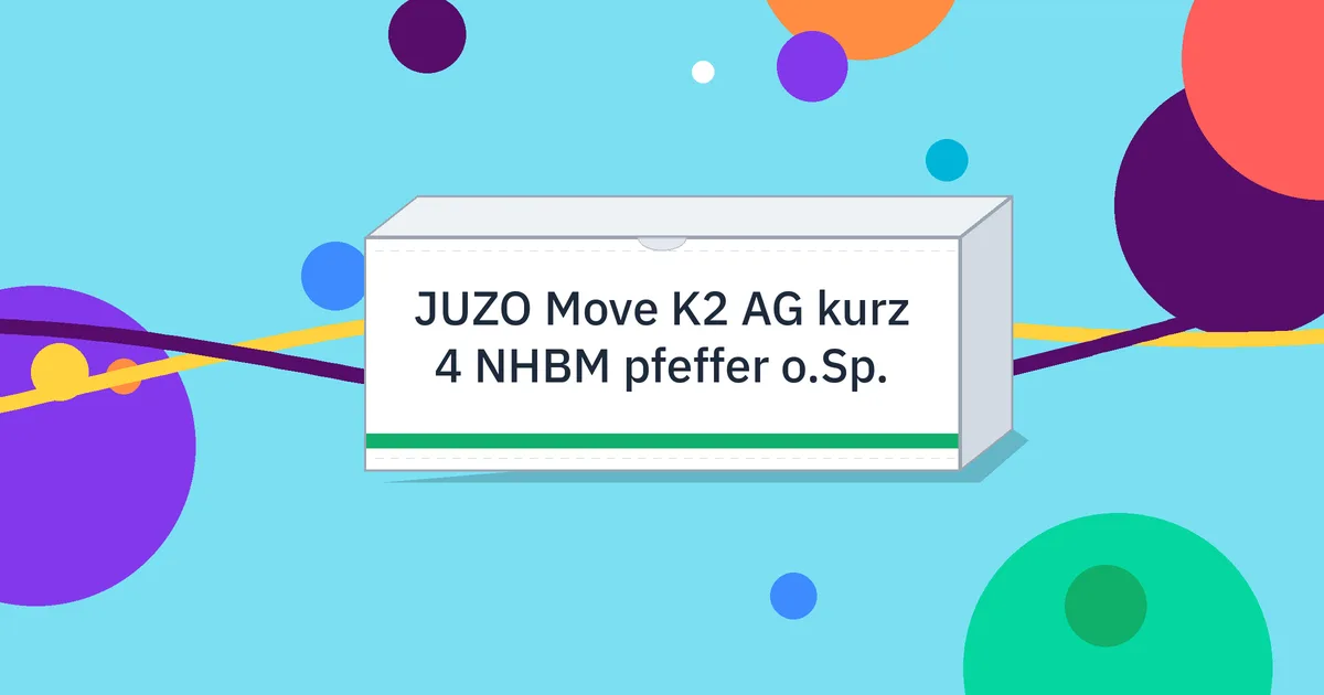 Symbolbild: Packung mit der Aufschrift JUZO Move K2 AG kurz 4 NHBM pfeffer o.Sp. (PZN 16642901) – Verfügbarkeit und Bezug in Apotheken in Frankfurt am Main