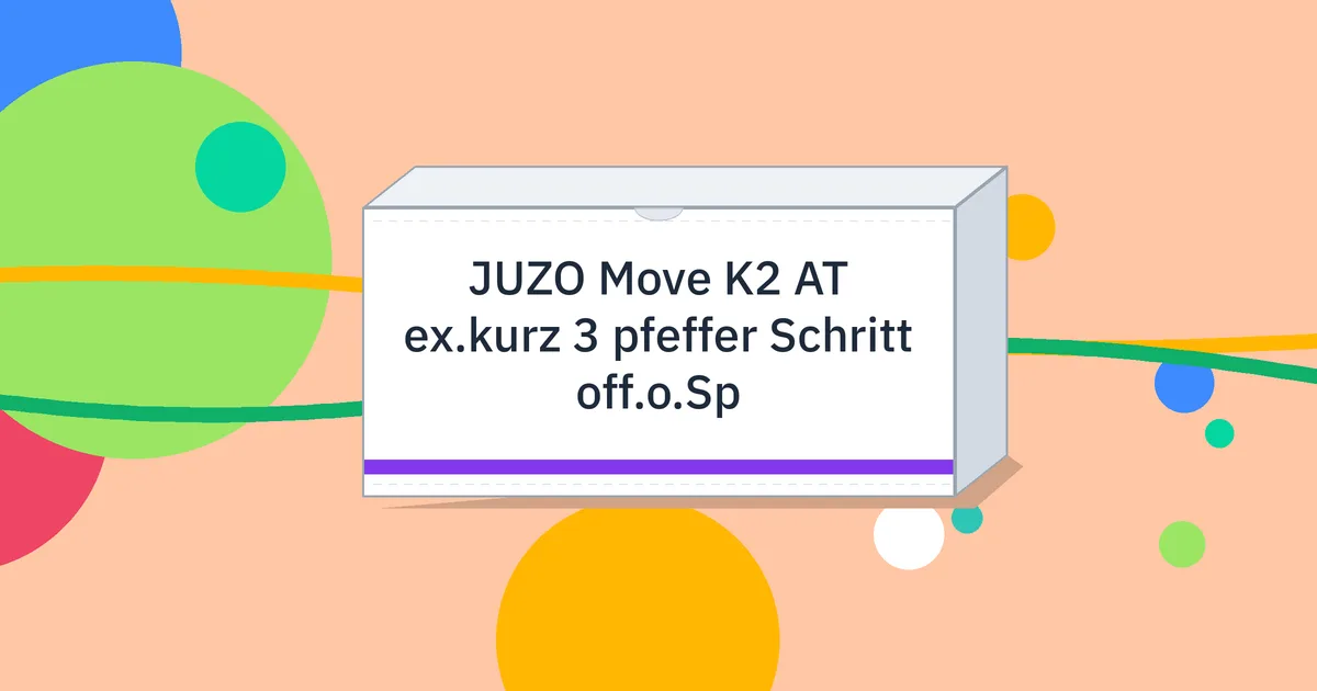 Symbolbild: Packung mit der Aufschrift JUZO Move K2 AT ex.kurz 3 pfeffer Schritt off.o.Sp (PZN 20672641) – Verfügbarkeit und Bezug in Apotheken in Frankfurt am Main