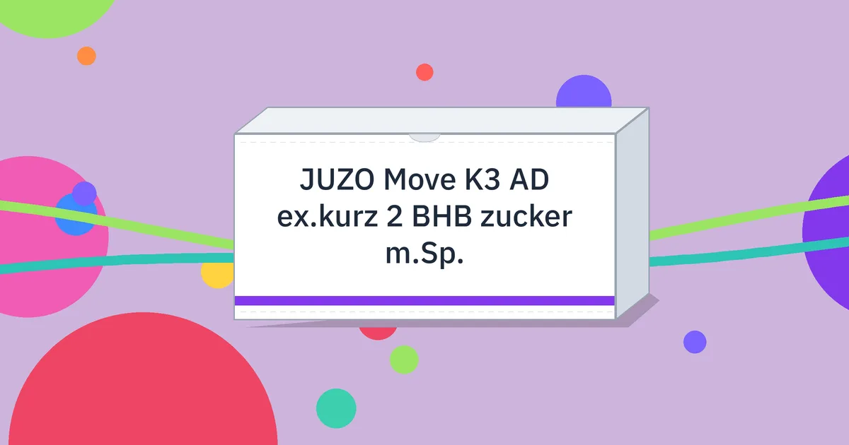 Symbolbild: Packung mit der Aufschrift JUZO Move K3 AD ex.kurz 2 BHB zucker m.Sp. (PZN 18569611) – Verfügbarkeit und Bezug in Apotheken in Frankfurt am Main