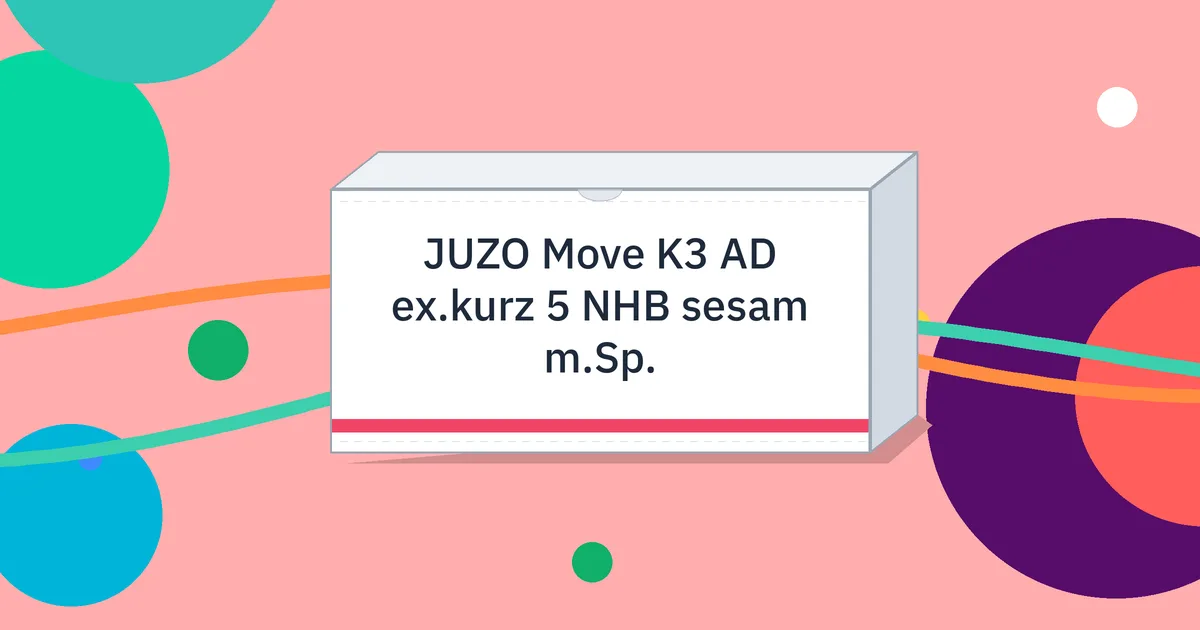 Symbolbild: Packung mit der Aufschrift JUZO Move K3 AD ex.kurz 5 NHB sesam m.Sp. (PZN 18569574) – Verfügbarkeit und Bezug in Apotheken in Frankfurt am Main