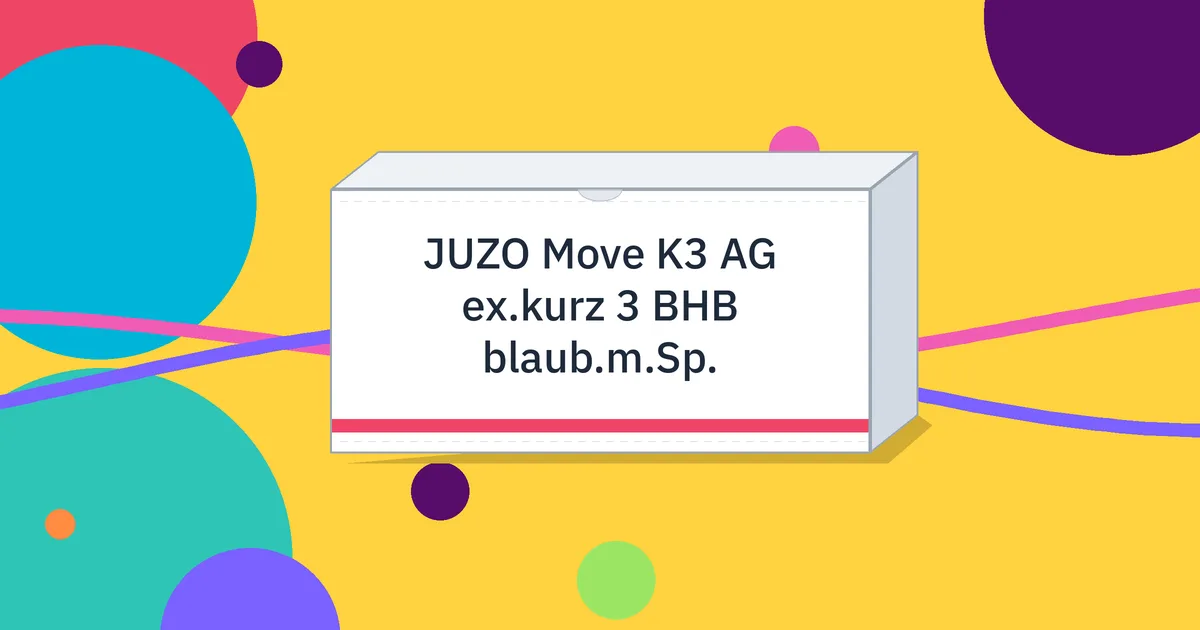 Symbolbild: Packung mit der Aufschrift JUZO Move K3 AG ex.kurz 3 BHB blaub.m.Sp. (PZN 18595382) – Verfügbarkeit und Bezug in Apotheken in Frankfurt am Main