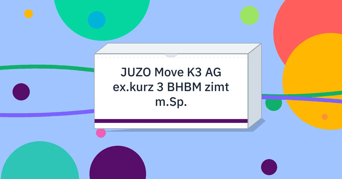 Symbolbild: Packung mit der Aufschrift JUZO Move K3 AG ex.kurz 3 BHBM zimt m.Sp. (PZN 18583976) – Verfügbarkeit und Bezug in Apotheken in Frankfurt am Main