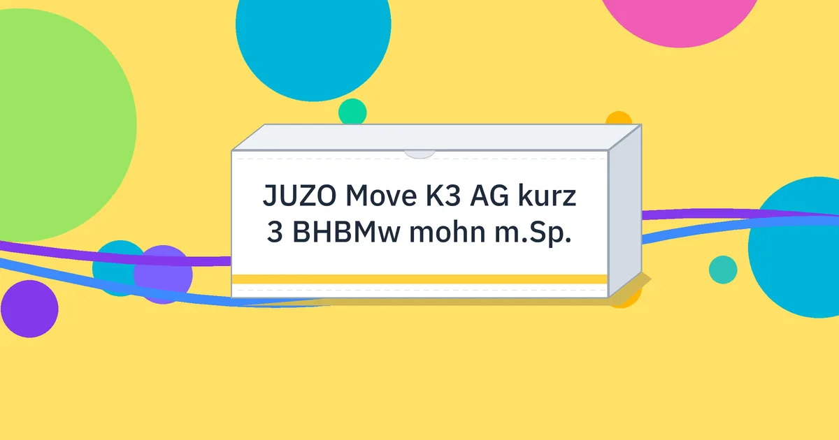 Symbolbild: Packung mit der Aufschrift JUZO Move K3 AG kurz 3 BHBMw mohn m.Sp. (PZN 18592159) – Verfügbarkeit und Bezug in Apotheken in Frankfurt am Main