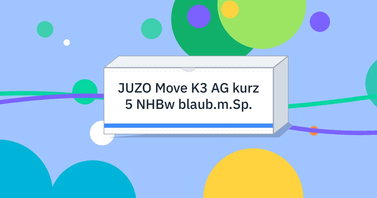 Symbolbild: Packung mit der Aufschrift JUZO Move K3 AG kurz 5 NHBw blaub.m.Sp. (PZN 18590321) – Verfügbarkeit und Bezug in Apotheken in Frankfurt am Main