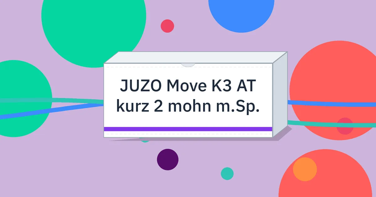 Symbolbild: Packung mit der Aufschrift JUZO Move K3 AT kurz 2 mohn m.Sp. (PZN 20683314) – Verfügbarkeit und Bezug in Apotheken in Frankfurt am Main