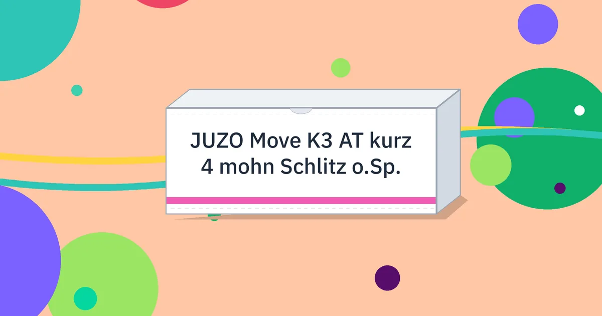 Symbolbild: Packung mit der Aufschrift JUZO Move K3 AT kurz 4 mohn Schlitz o.Sp. (PZN 20685922) – Verfügbarkeit und Bezug in Apotheken in Frankfurt am Main