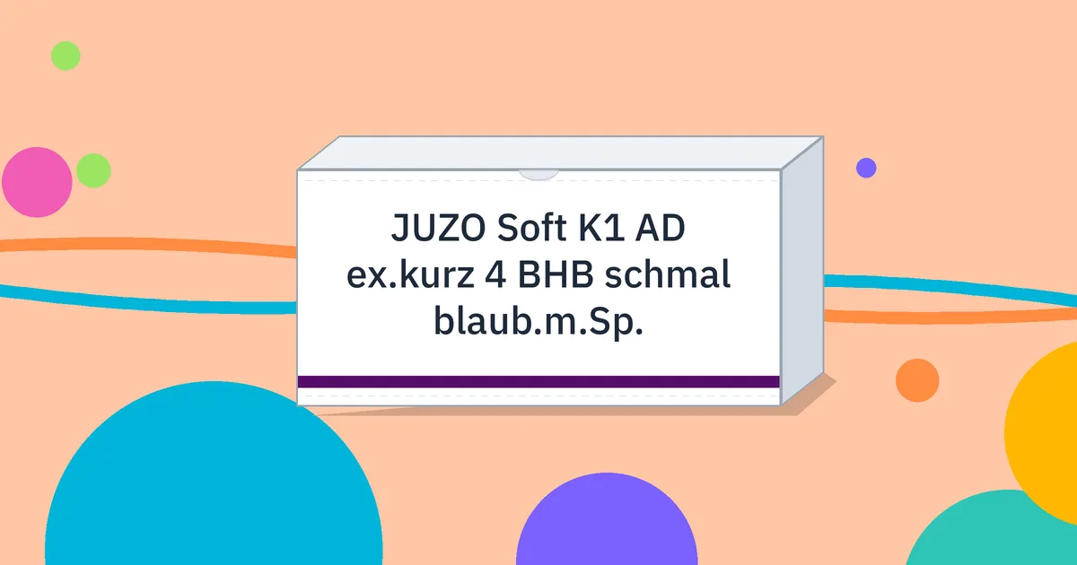 Symbolbild: Packung mit der Aufschrift JUZO Soft K1 AD ex.kurz 4 BHB schmal blaub.m.Sp. (PZN 15462491) – Verfügbarkeit und Bezug in Apotheken in Frankfurt am Main
