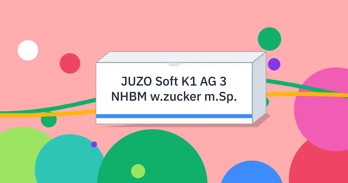 Symbolbild: Packung mit der Aufschrift JUZO Soft K1 AG 3 NHBM w.zucker m.Sp. (PZN 15015504) – Verfügbarkeit und Bezug in Apotheken in Frankfurt am Main