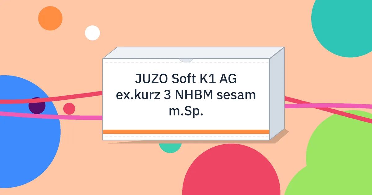 Symbolbild: Packung mit der Aufschrift JUZO Soft K1 AG ex.kurz 3 NHBM sesam m.Sp. (PZN 15017466) – Verfügbarkeit und Bezug in Apotheken in Frankfurt am Main
