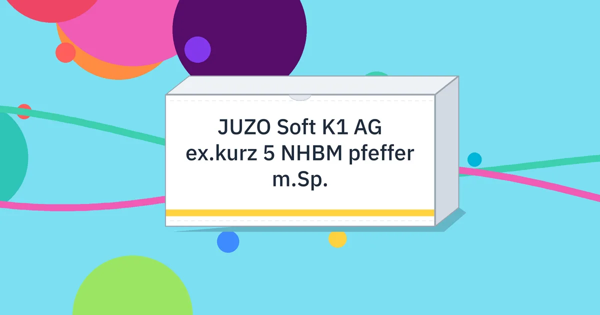 Symbolbild: Packung mit der Aufschrift JUZO Soft K1 AG ex.kurz 5 NHBM pfeffer m.Sp. (PZN 15017934) – Verfügbarkeit und Bezug in Apotheken in Frankfurt am Main