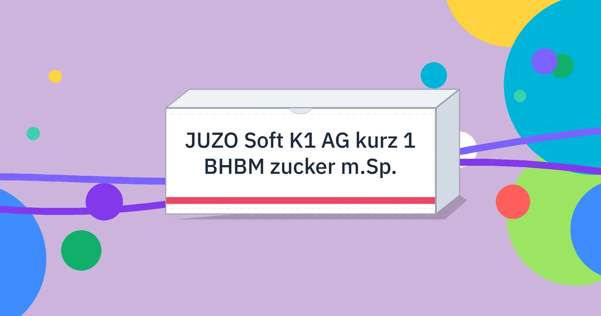 Symbolbild: Packung mit der Aufschrift JUZO Soft K1 AG kurz 1 BHBM zucker m.Sp. (PZN 14855372) – Verfügbarkeit und Bezug in Apotheken in Frankfurt am Main