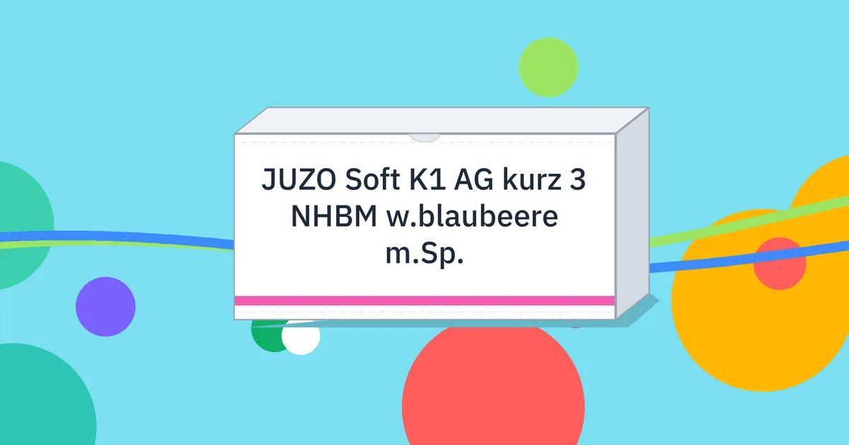 Symbolbild: Packung mit der Aufschrift JUZO Soft K1 AG kurz 3 NHBM w.blaubeere m.Sp. (PZN 15016113) – Verfügbarkeit und Bezug in Apotheken in Frankfurt am Main