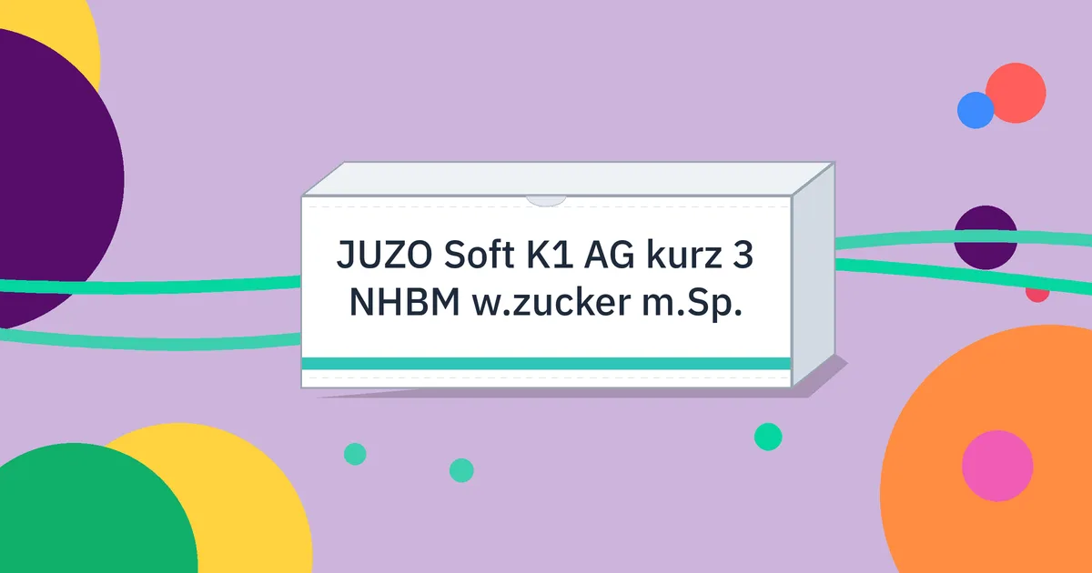 Symbolbild: Packung mit der Aufschrift JUZO Soft K1 AG kurz 3 NHBM w.zucker m.Sp. (PZN 15016260) – Verfügbarkeit und Bezug in Apotheken in Frankfurt am Main