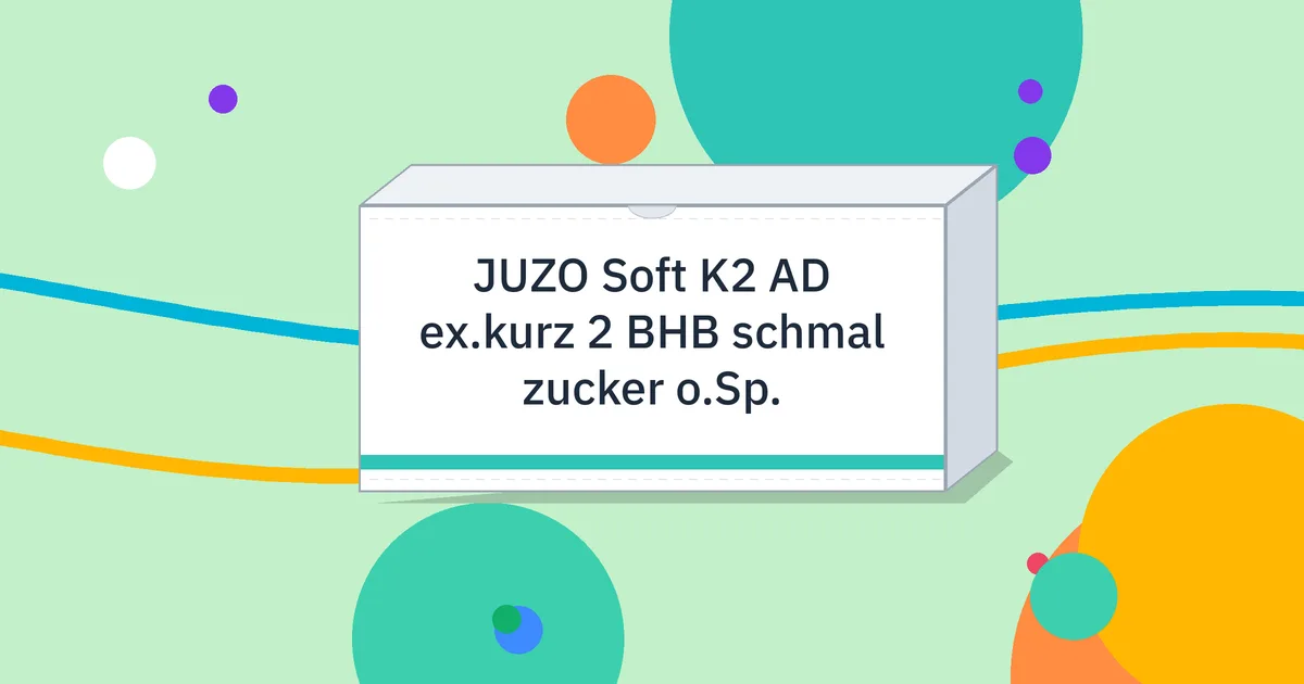 Symbolbild: Packung mit der Aufschrift JUZO Soft K2 AD ex.kurz 2 BHB schmal zucker o.Sp. (PZN 15468105) – Verfügbarkeit und Bezug in Apotheken in Frankfurt am Main