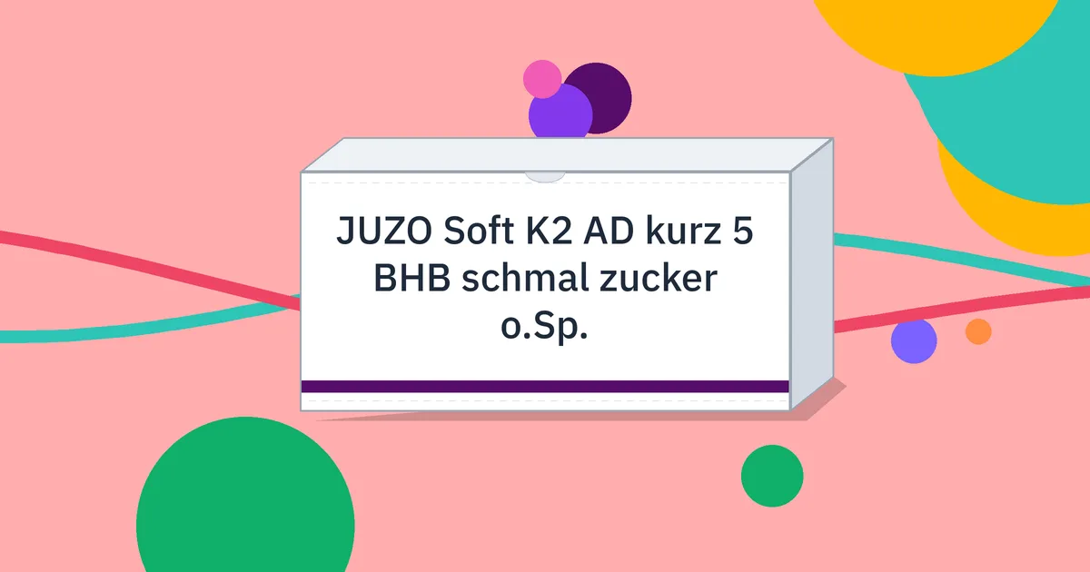 Symbolbild: Packung mit der Aufschrift JUZO Soft K2 AD kurz 5 BHB schmal zucker o.Sp. (PZN 15467471) – Verfügbarkeit und Bezug in Apotheken in Frankfurt am Main