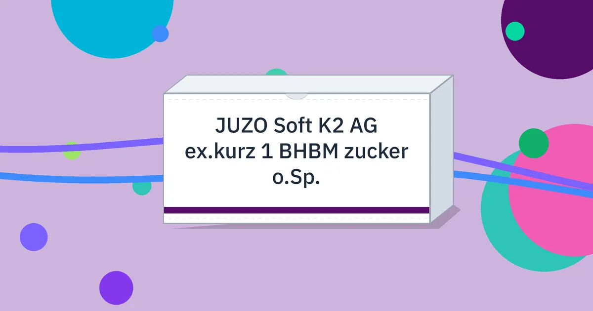 Symbolbild: Packung mit der Aufschrift JUZO Soft K2 AG ex.kurz 1 BHBM zucker o.Sp. (PZN 14861941) – Verfügbarkeit und Bezug in Apotheken in Frankfurt am Main