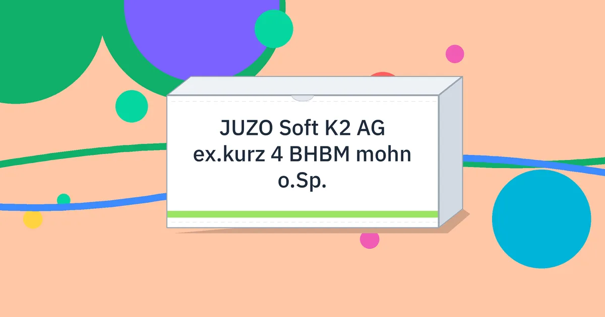 Symbolbild: Packung mit der Aufschrift JUZO Soft K2 AG ex.kurz 4 BHBM mohn o.Sp. (PZN 14862509) – Verfügbarkeit und Bezug in Apotheken in Frankfurt am Main