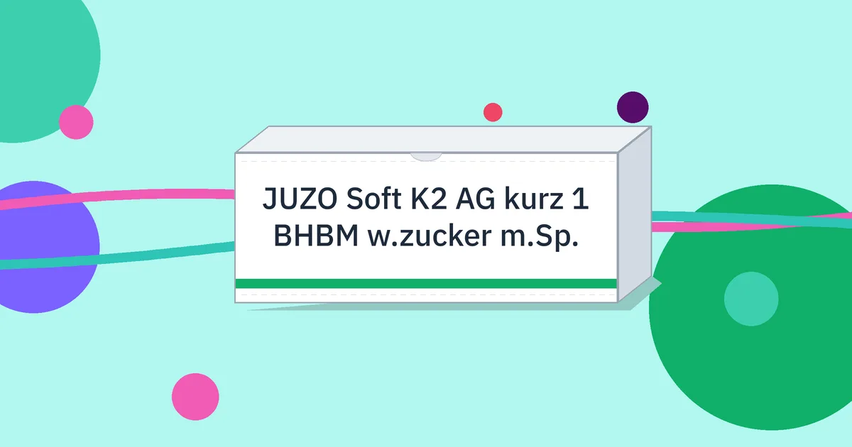 Symbolbild: Packung mit der Aufschrift JUZO Soft K2 AG kurz 1 BHBM w.zucker m.Sp. (PZN 14867228) – Verfügbarkeit und Bezug in Apotheken in Frankfurt am Main
