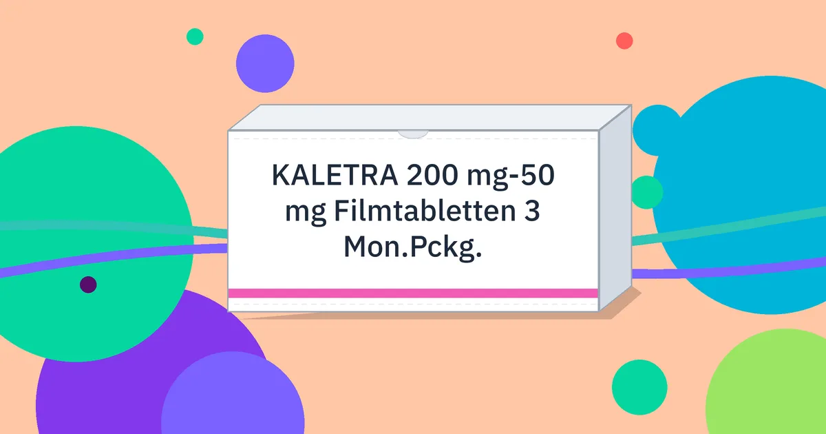 Symbolbild: Packung mit der Aufschrift KALETRA 200 mg-50 mg Filmtabletten 3 Mon.Pckg. (PZN 15612654) – Verfügbarkeit und Bezug in Apotheken in Frankfurt am Main