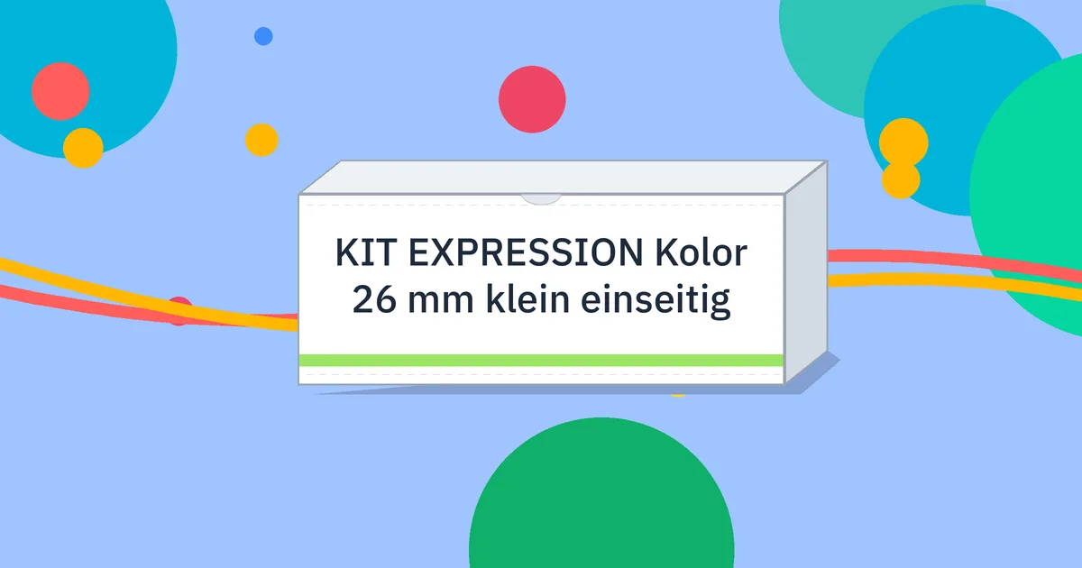 Symbolbild: Packung mit der Aufschrift KIT EXPRESSION Kolor 26 mm klein einseitig (PZN 10133966) – Verfügbarkeit und Bezug in Apotheken in Frankfurt am Main