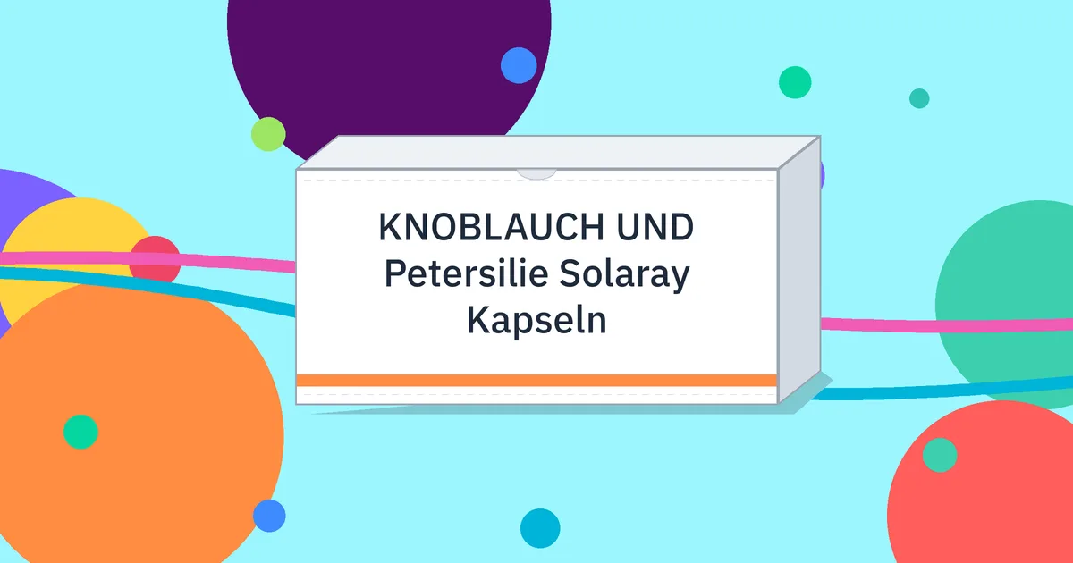 Symbolbild: Packung mit der Aufschrift KNOBLAUCH UND Petersilie Solaray Kapseln (PZN 17254101) – Verfügbarkeit und Bezug in Apotheken in Frankfurt am Main
