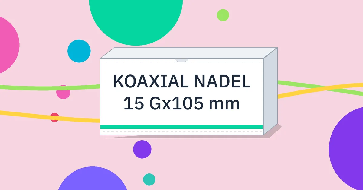 Symbolbild: Packung mit der Aufschrift KOAXIAL NADEL 15 Gx105 mm (PZN 19529625) – Verfügbarkeit und Bezug in Apotheken in Frankfurt am Main