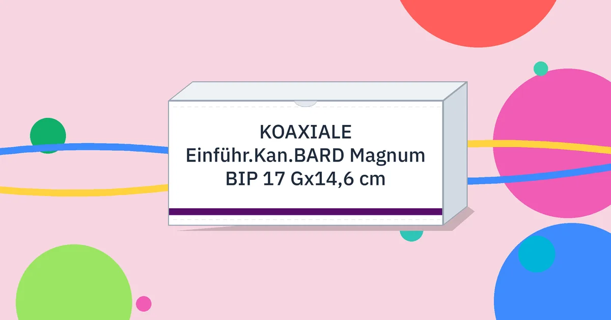 Symbolbild: Packung mit der Aufschrift KOAXIALE Einführ.Kan.BARD Magnum BIP 17 Gx14,6 cm (PZN 04504387) – Verfügbarkeit und Bezug in Apotheken in Frankfurt am Main