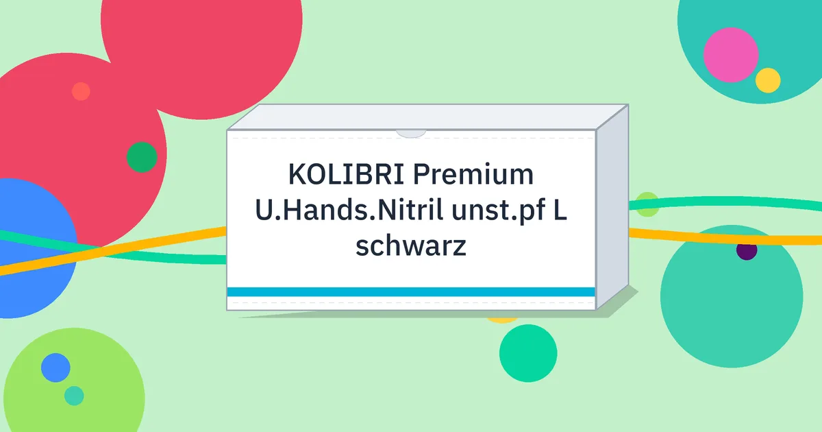 Symbolbild: Packung mit der Aufschrift KOLIBRI Premium U.Hands.Nitril unst.pf L schwarz (PZN 20421436) – Verfügbarkeit und Bezug in Apotheken in Frankfurt am Main