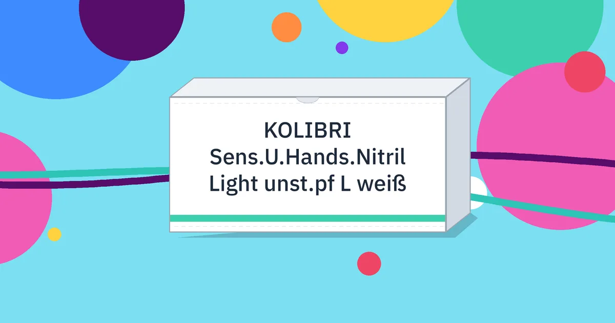Symbolbild: Packung mit der Aufschrift KOLIBRI Sens.U.Hands.Nitril Light unst.pf L weiß (PZN 15199378) – Verfügbarkeit und Bezug in Apotheken in Frankfurt am Main
