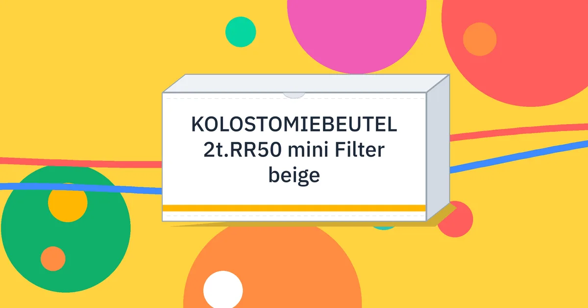 Symbolbild: Packung mit der Aufschrift KOLOSTOMIEBEUTEL 2t.RR50 mini Filter beige (PZN 03838488) – Verfügbarkeit und Bezug in Apotheken in Frankfurt am Main