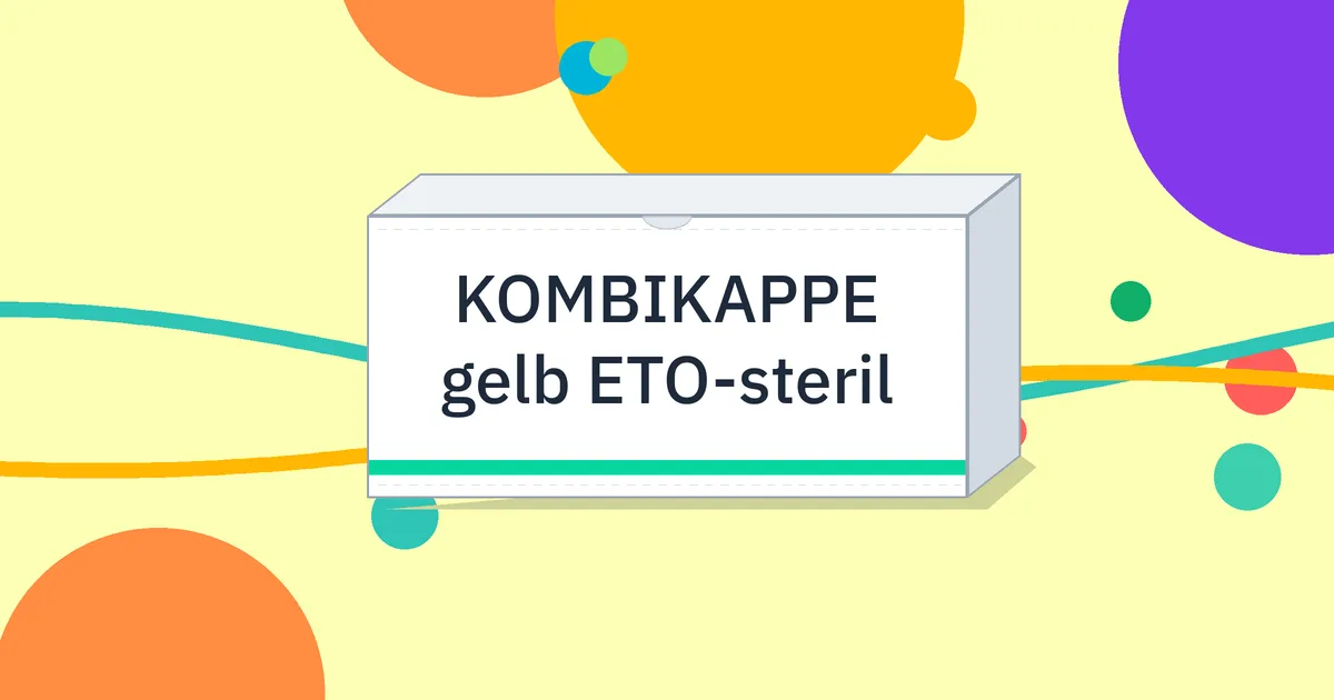 Symbolbild: Packung mit der Aufschrift KOMBIKAPPE gelb ETO-steril (PZN 02460007) – Verfügbarkeit und Bezug in Apotheken in Frankfurt am Main