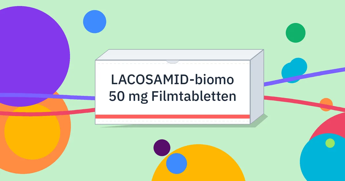 Symbolbild: Packung mit der Aufschrift LACOSAMID-biomo 50 mg Filmtabletten (PZN 17212396) – Verfügbarkeit und Bezug in Apotheken in Frankfurt am Main
