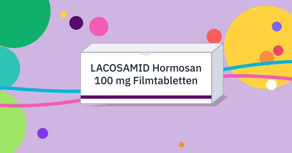 Symbolbild: Packung mit der Aufschrift LACOSAMID Hormosan 100 mg Filmtabletten (PZN 17941899) – Verfügbarkeit und Bezug in Apotheken in Frankfurt am Main