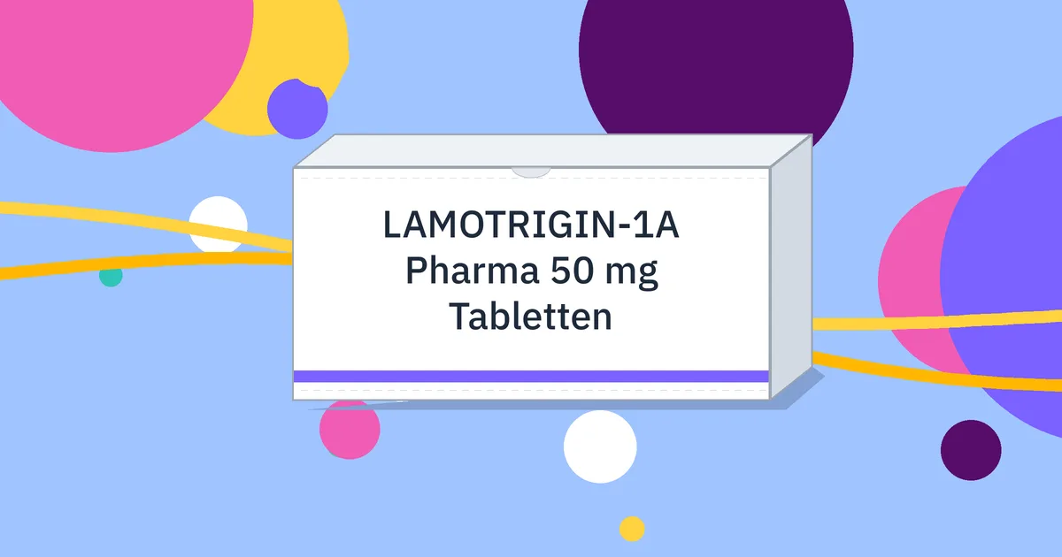 Symbolbild: Packung mit der Aufschrift LAMOTRIGIN-1A Pharma 50 mg Tabletten (PZN 01029690) – Verfügbarkeit und Bezug in Apotheken in Frankfurt am Main