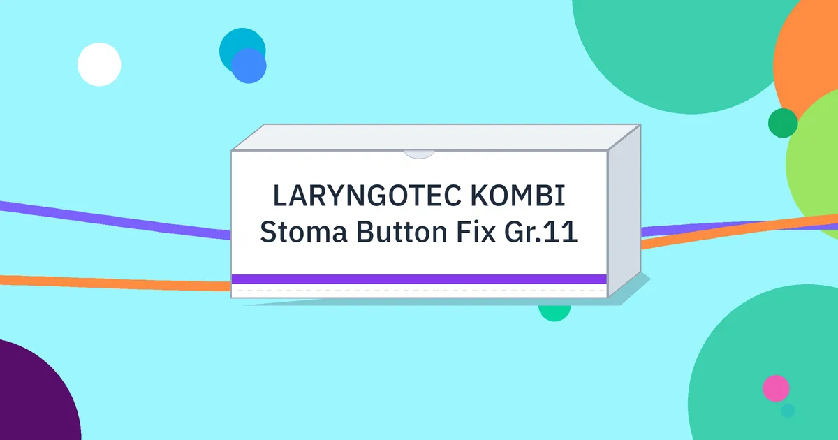 Symbolbild: Packung mit der Aufschrift LARYNGOTEC KOMBI Stoma Button Fix Gr.11 (PZN 19532142) – Verfügbarkeit und Bezug in Apotheken in Frankfurt am Main