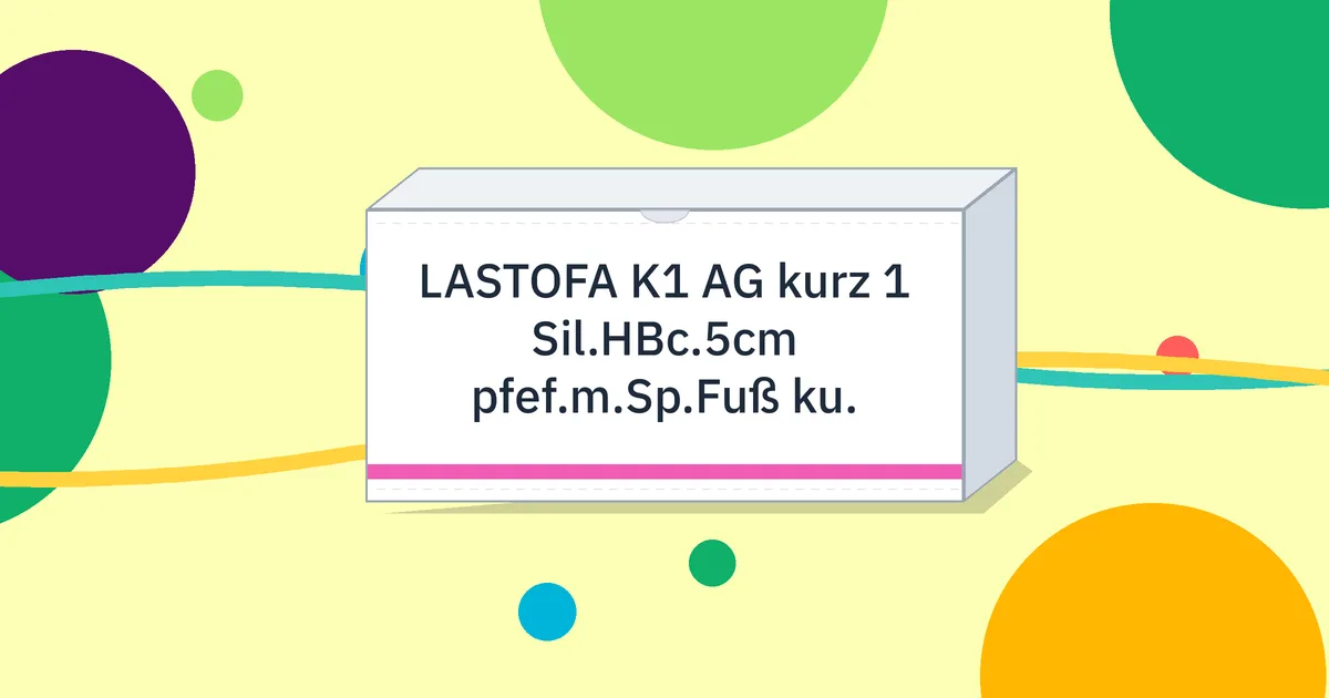Symbolbild: Packung mit der Aufschrift LASTOFA K1 AG kurz 1 Sil.HBc.5cm pfef.m.Sp.Fuß ku. (PZN 13789360) – Verfügbarkeit und Bezug in Apotheken in Frankfurt am Main