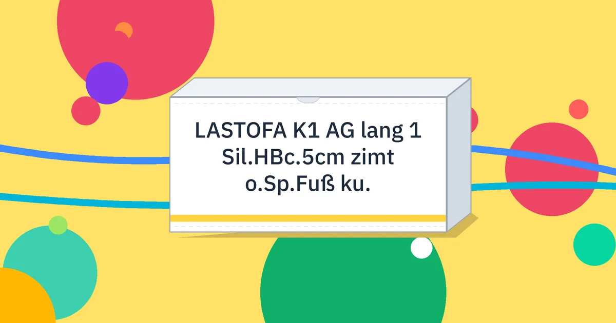 Symbolbild: Packung mit der Aufschrift LASTOFA K1 AG lang 1 Sil.HBc.5cm zimt o.Sp.Fuß ku. (PZN 13788691) – Verfügbarkeit und Bezug in Apotheken in Frankfurt am Main