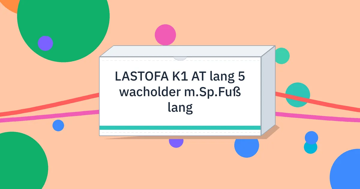 Symbolbild: Packung mit der Aufschrift LASTOFA K1 AT lang 5 wacholder m.Sp.Fuß lang (PZN 13796615) – Verfügbarkeit und Bezug in Apotheken in Frankfurt am Main