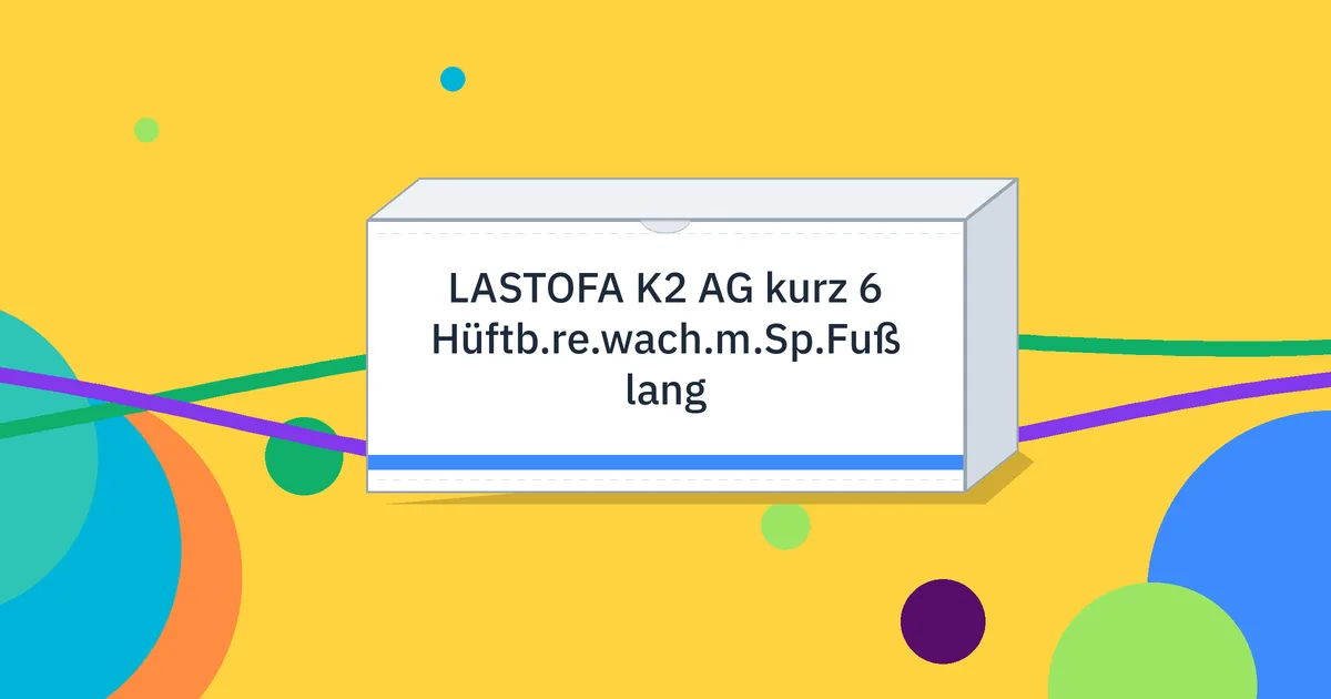 Symbolbild: Packung mit der Aufschrift LASTOFA K2 AG kurz 6 Hüftb.re.wach.m.Sp.Fuß lang (PZN 13812337) – Verfügbarkeit und Bezug in Apotheken in Frankfurt am Main