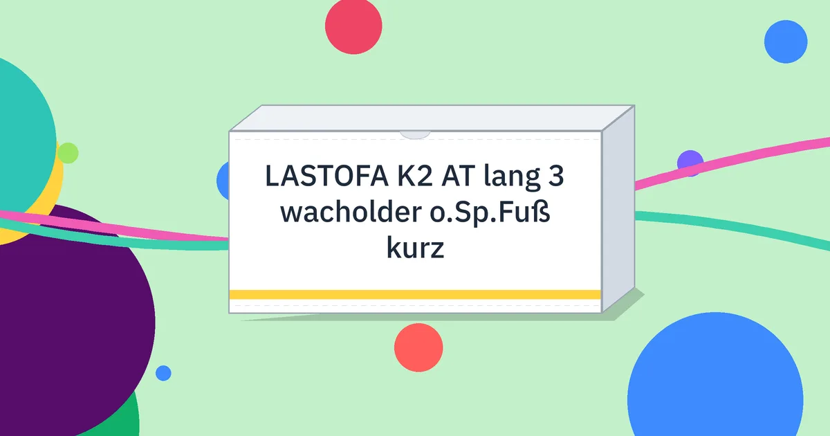 Symbolbild: Packung mit der Aufschrift LASTOFA K2 AT lang 3 wacholder o.Sp.Fuß kurz (PZN 13809045) – Verfügbarkeit und Bezug in Apotheken in Frankfurt am Main