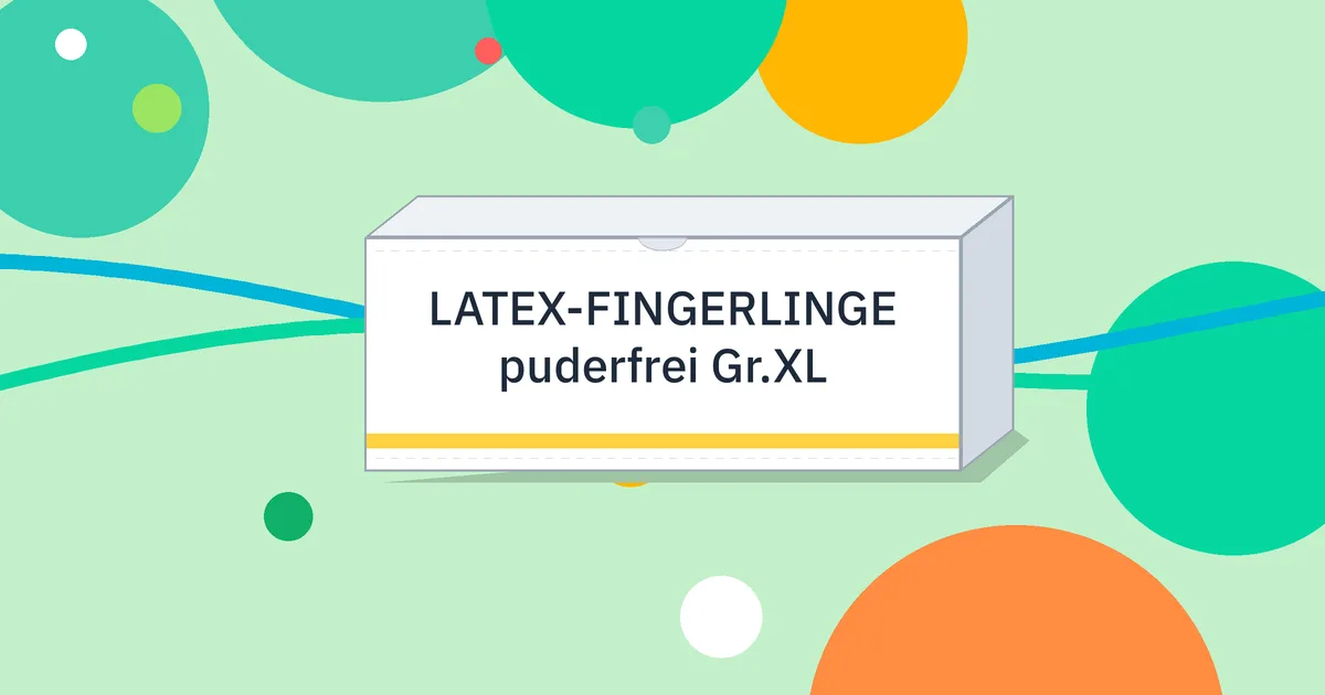 Symbolbild: Packung mit der Aufschrift LATEX-FINGERLINGE puderfrei Gr.XL (PZN 09728298) – Verfügbarkeit und Bezug in Apotheken in Frankfurt am Main