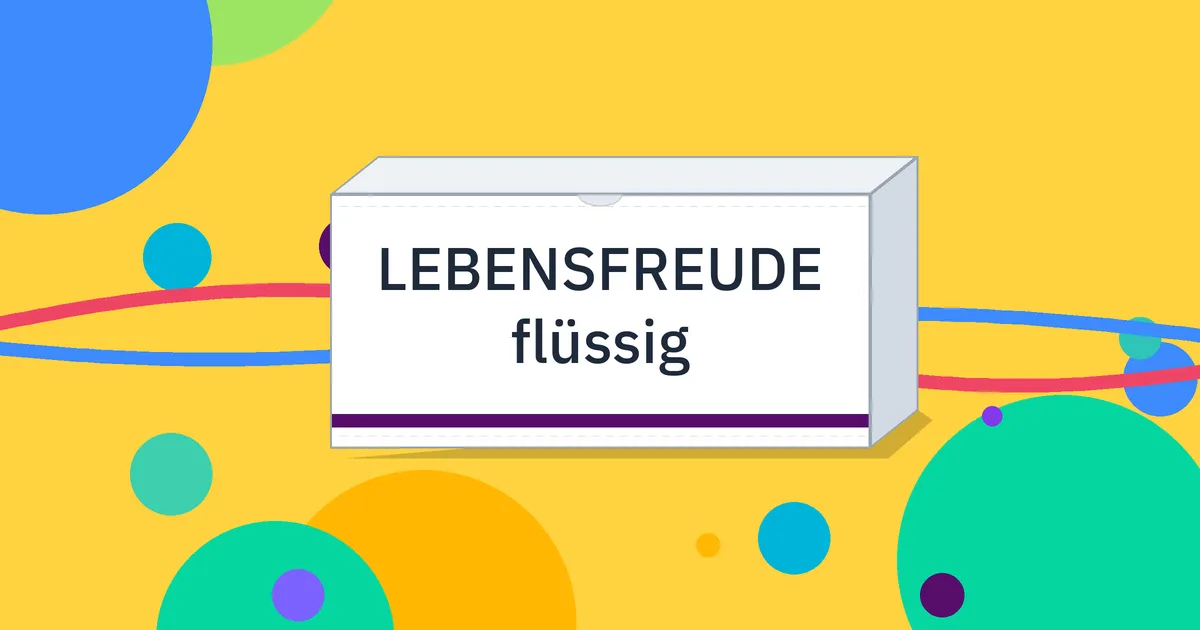 Symbolbild: Packung mit der Aufschrift LEBENSFREUDE flüssig (PZN 19989947) – Verfügbarkeit und Bezug in Apotheken in Frankfurt am Main