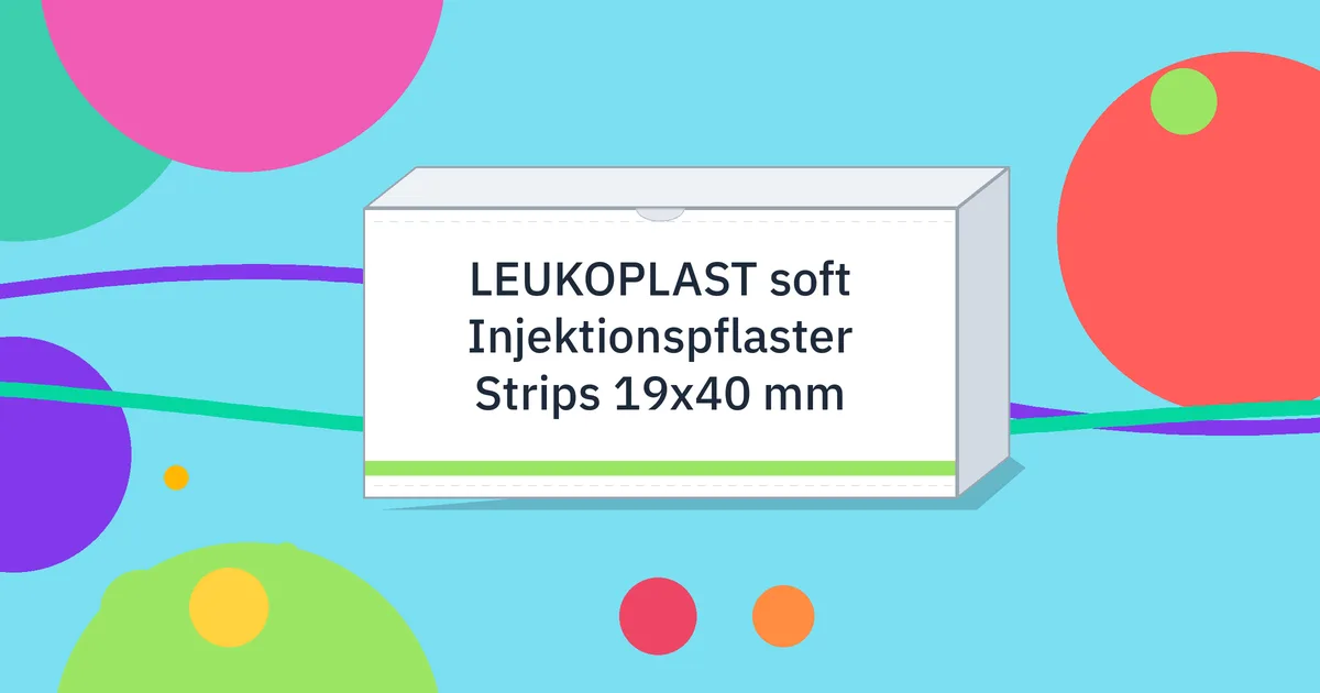 Symbolbild: Packung mit der Aufschrift LEUKOPLAST soft Injektionspflaster Strips 19x40 mm (PZN 14284679) – Verfügbarkeit und Bezug in Apotheken in Frankfurt am Main