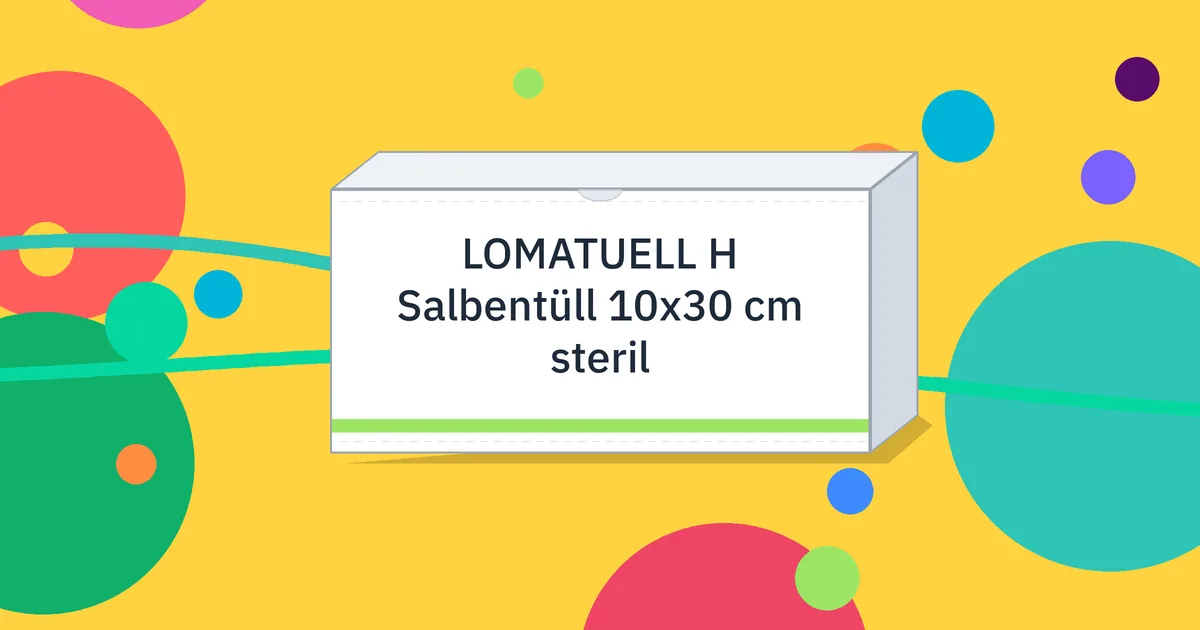 Symbolbild: Packung mit der Aufschrift LOMATUELL H Salbentüll 10x30 cm steril (PZN 12586146) – Verfügbarkeit und Bezug in Apotheken in Frankfurt am Main