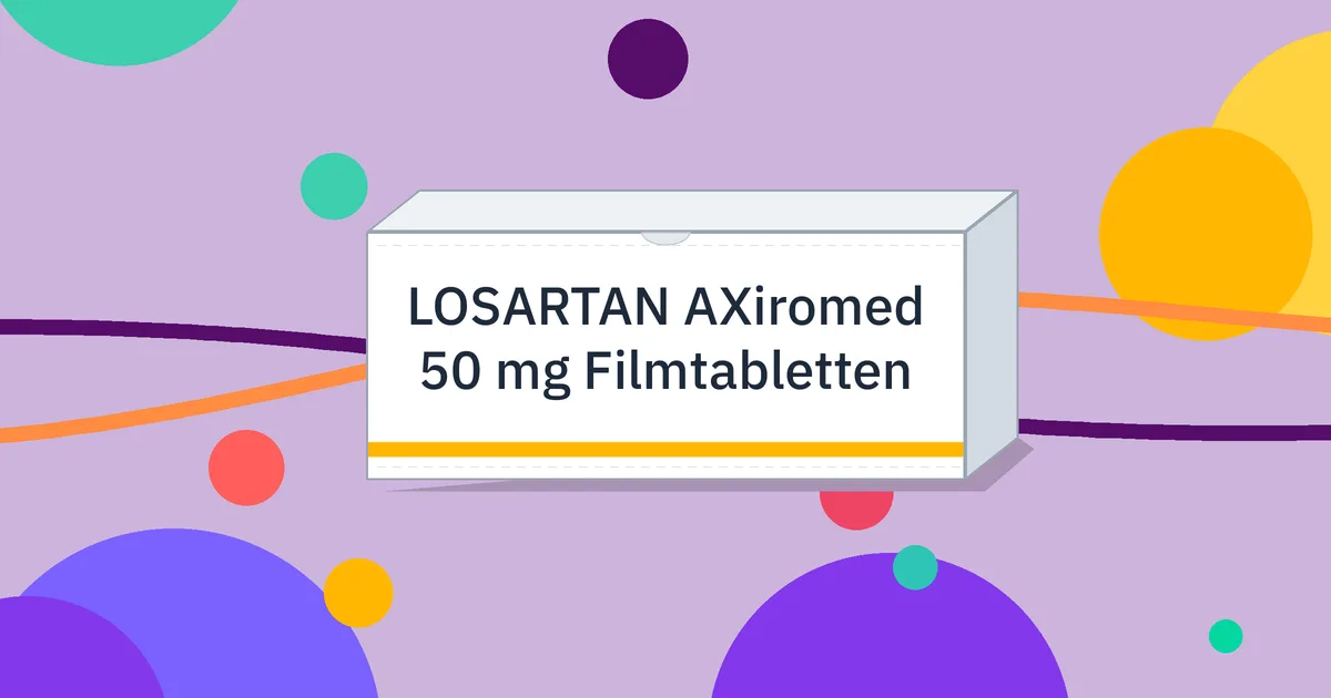Symbolbild: Packung mit der Aufschrift LOSARTAN AXiromed 50 mg Filmtabletten (PZN 13817429) – Verfügbarkeit und Bezug in Apotheken in Frankfurt am Main